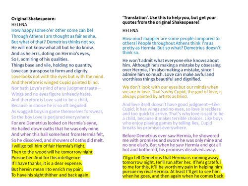 A Midsummer Night's Dream - Act 1 Scene 1 and Helena | Teaching Resources