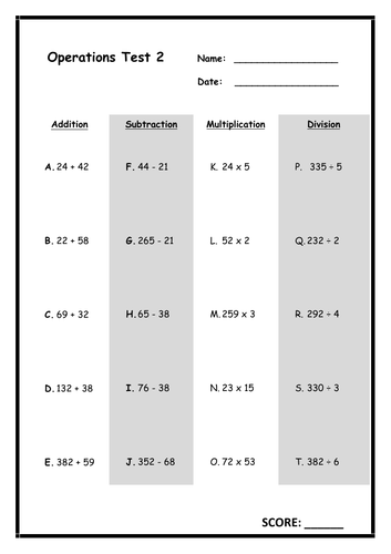 Operations Tests (3 Tests Included) | Teaching Resources
