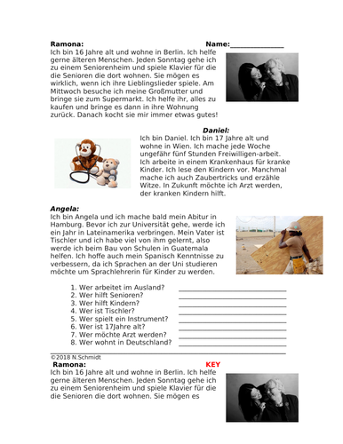 German Reading on Volunteer Work: Freiwillig Arbeiten Lesung | Teaching ...