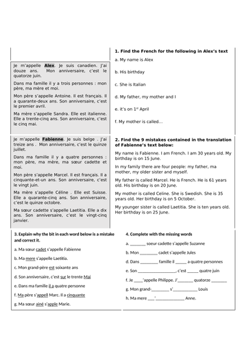 French - Name, Age and Birthday. Pool of 12 resources (all persons ...
