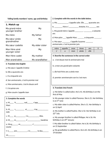 French - Name, Age and Birthday. Pool of 12 resources (all persons ...