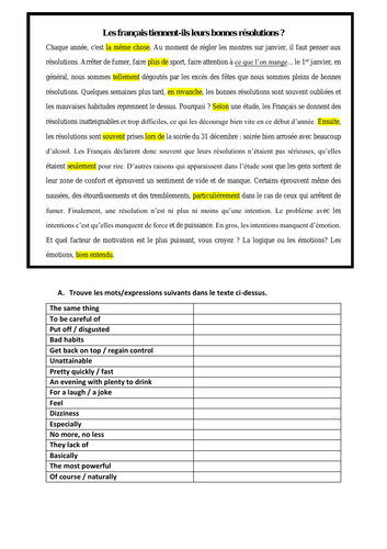 Les résolutions du Nouvel An pour les Français | Teaching Resources