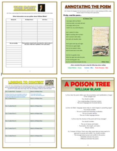 A Poison Tree Comprehension Activities Booklet! | Teaching Resources