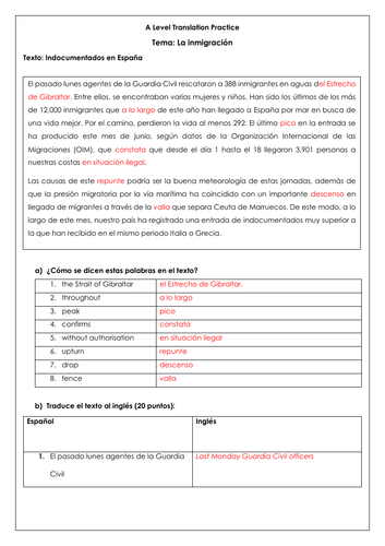 Spanish A Level los indocumentados: translations on illegal immigration ...