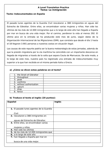 Spanish A Level los indocumentados: translations on illegal immigration ...