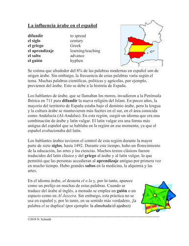 Arabic Influence on Spanish Reading + Worksheet: Influencia árabe en ...