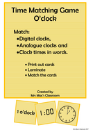Time Matching Game - o'clock | Teaching Resources