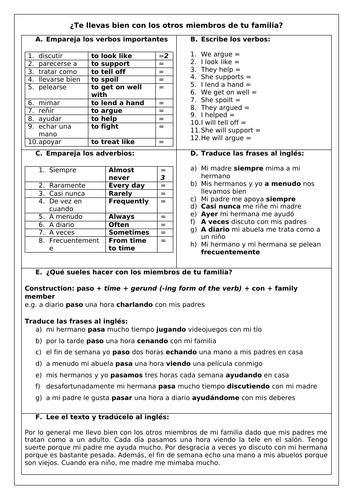 Spanish GCSE family and relationships: la familia sentence builder and ...