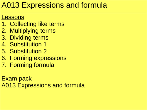 A013 Expressions and formula | Teaching Resources