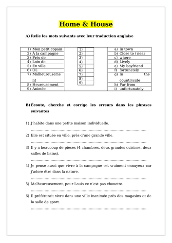 French GCSE listening j'habite | Teaching Resources