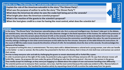 THE DINNER PARTY - STORY COMPREHENSION - TASKS AND EXERCISES | Teaching ...