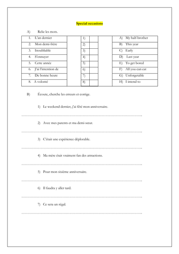 French GCSE listening anniversaire (special occasion) | Teaching Resources