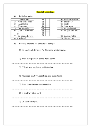 French GCSE listening anniversaire (special occasion) | Teaching Resources