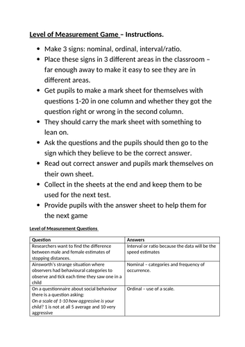 Levels of Measurement | Teaching Resources