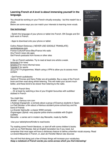 A Level French - tips for encouraging immersion | Teaching Resources