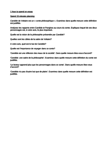 Candide revision for AQA A Level French | Teaching Resources