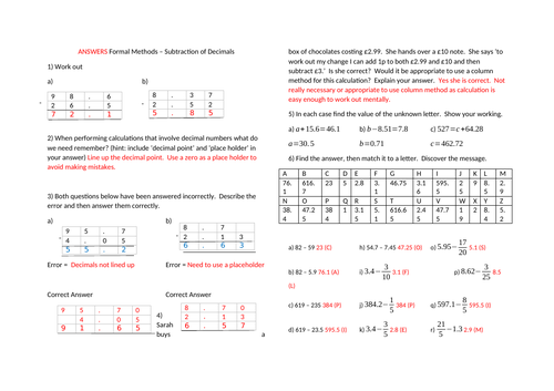 Year 7 Mastery - Formal Methods of Subtracting Decimals | Teaching ...