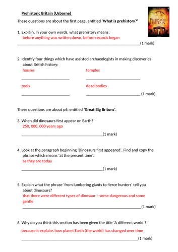 Reading comprehension questions for 'Prehistoric Britain' by Usborne ...