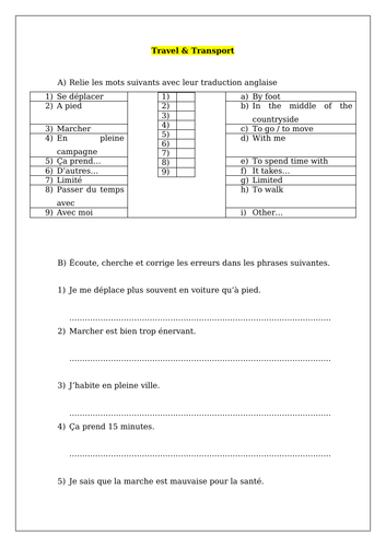 French GCSE listening transports | Teaching Resources
