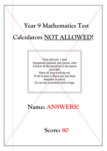 Year 9 Maths Test - Answers now provided | Teaching Resources