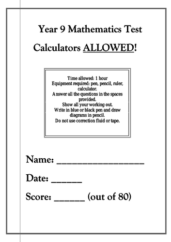 Year 9 Mathematics - CALCULATOR TEST | Teaching Resources