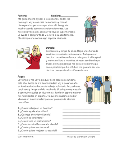 Spanish Reading on Volunteer Work: Trabajo Voluntario Lectura ...