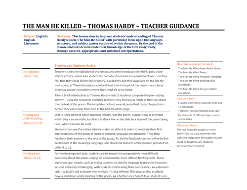 The Man He Killed - Thomas Hardy! | Teaching Resources