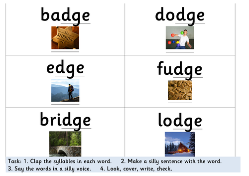 Spelling Activities -dge | Teaching Resources