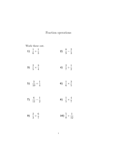 Fraction operations worksheet no 2 (with solutions) | Teaching Resources