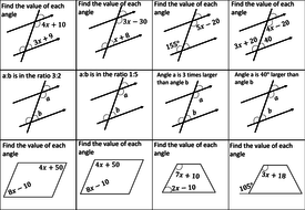Angles in parallel lines questions | Teaching Resources