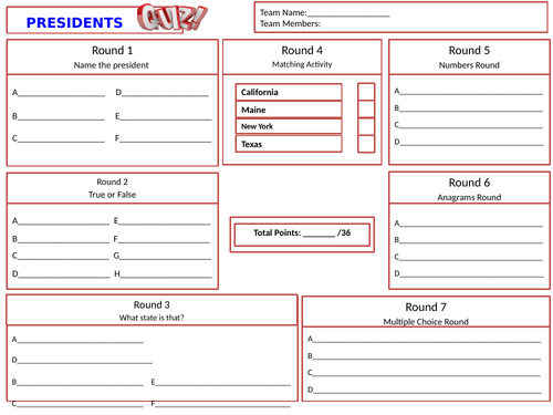 President's Day USA Quiz | Teaching Resources