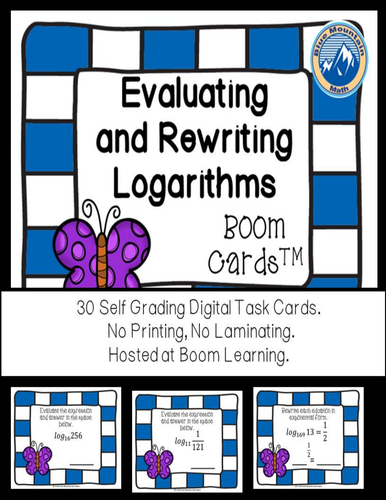 Evaluating and Rewriting Logarithms Boom Cards--Digital Task Cards ...