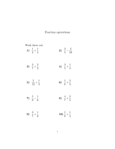 Fraction operations worksheet no 3 (with solutions) | Teaching Resources