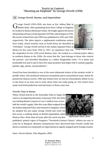 George Orwell: "Shooting an Elephant" (Texts in Context) + ANSWER KEY ...
