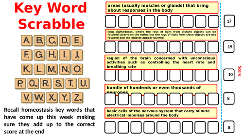 Free GCSE Biology (Science) Homeostasis Key words & Scrabble Game ...