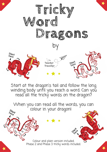 Phase 2 and Phase 3 Tricky Word Dragons (Chinese New Year) | Teaching ...