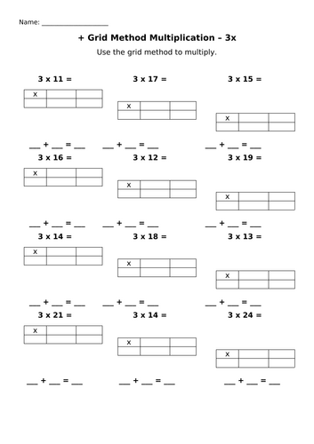 Grid Multiplication Worksheets - 3x and 4x | Teaching Resources