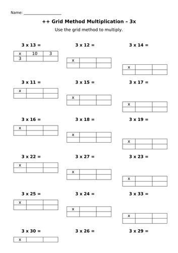 Grid Multiplication Worksheets - 3x and 4x | Teaching Resources