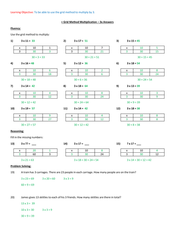 Grid Multiplication 3x, 4x Mastery | Teaching Resources