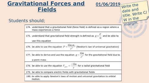 Physics A Level Gravitational Forces and Fields | Teaching Resources