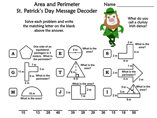 Area and Perimeter St. Patrick's Day Math Activity: Message Decoder ...