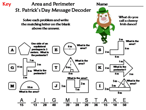 Area and Perimeter St. Patrick's Day Math Activity: Message Decoder ...