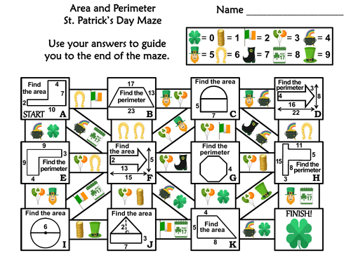 Area and Perimeter Activity: St. Patrick's Day Math Maze | Teaching ...