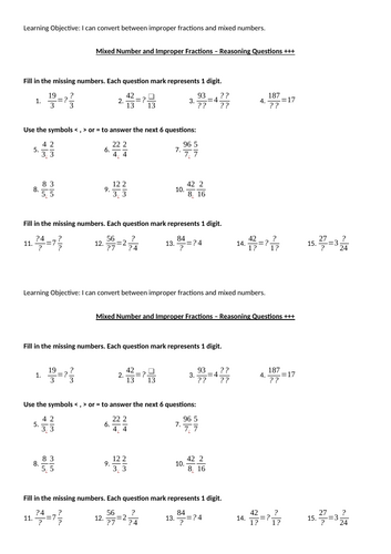 Improper Fractions & Mixed Numbers Activity | Teaching Resources