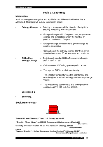 Edexcel chemistry Topic 13.2: Entropy | Teaching Resources