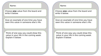 Tutor Time Reflection on Values | Teaching Resources