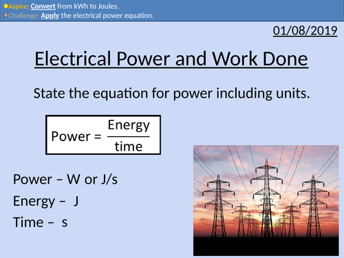 GCSE Physics: Electrical Power and Work Done | Teaching Resources