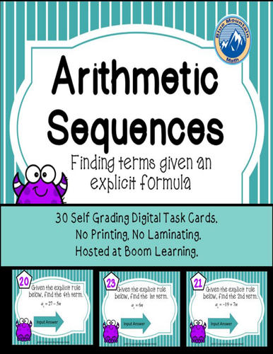 Arithmetic Sequence--Finding Terms Given Rule Boom Cards--Digital Task ...