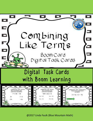 Combine Like Terms Digital Task Cards--Boom Cards | Teaching Resources