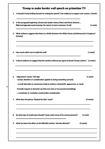 Trump to make border wall speech Guardian article comprehension ...